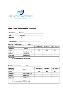 Example Test Patch Form | Tattoo removal Lasers & Beauty Machines